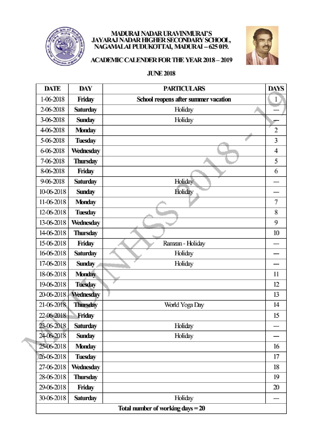 Academic calendar | M.N.U Jayaraj Nadar Higher Secondary School